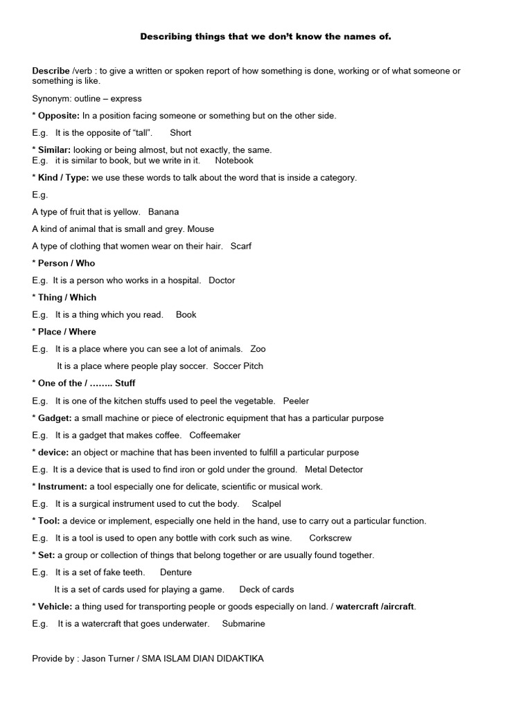 Describing Things | PDF | Language Arts & Discipline