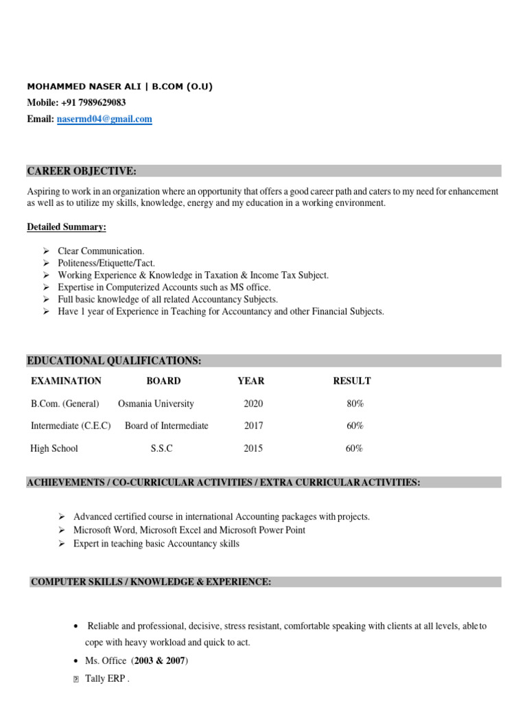 I Am Sharing 'RESUME' With U | PDF | Accounting | Knowledge