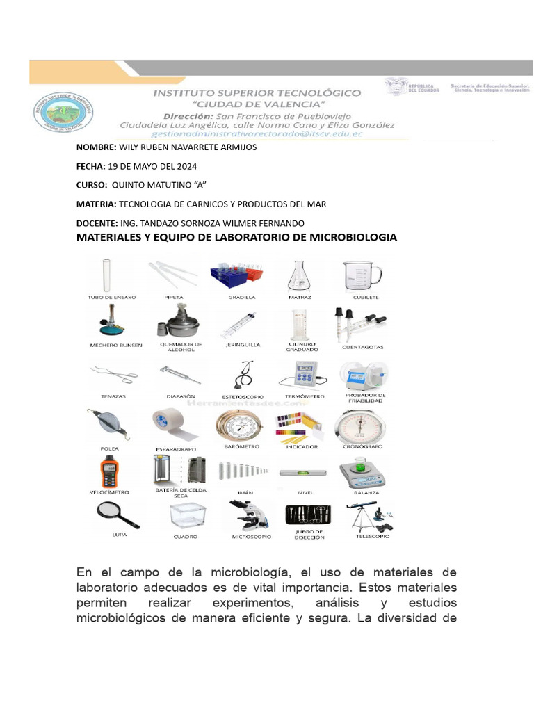 MATERIALES Y EQUIPO DE LABORATORIO DE MICROBIOLOGIA | PDF | Laboratorios | Microbiología