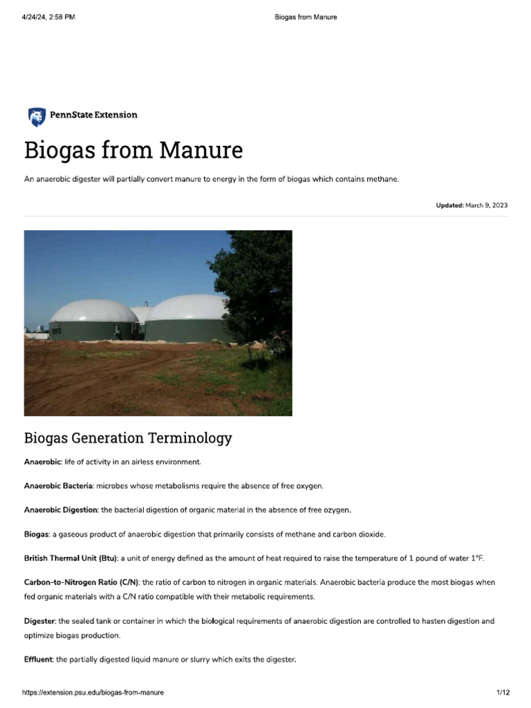 Biogas From Manure | PDF