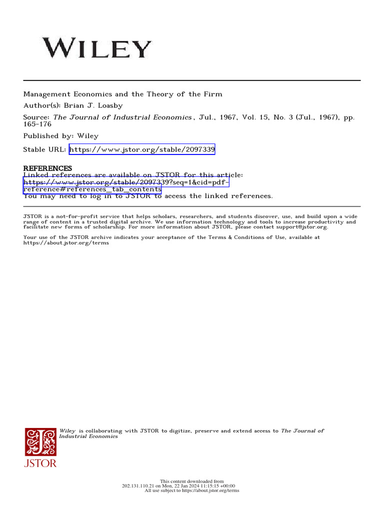 Loasby ManagementEconomicsTheory 1967 | PDF | Economics | Rationality