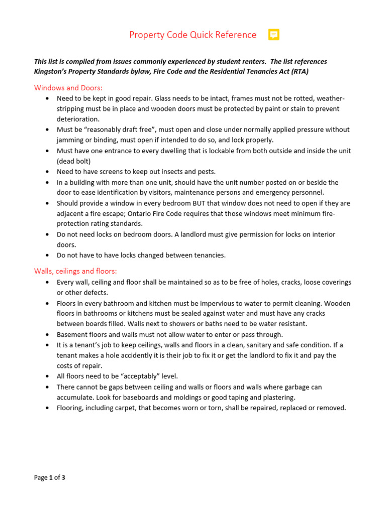 Property Standards - Reference Sheet | Download Free PDF | Door | Window