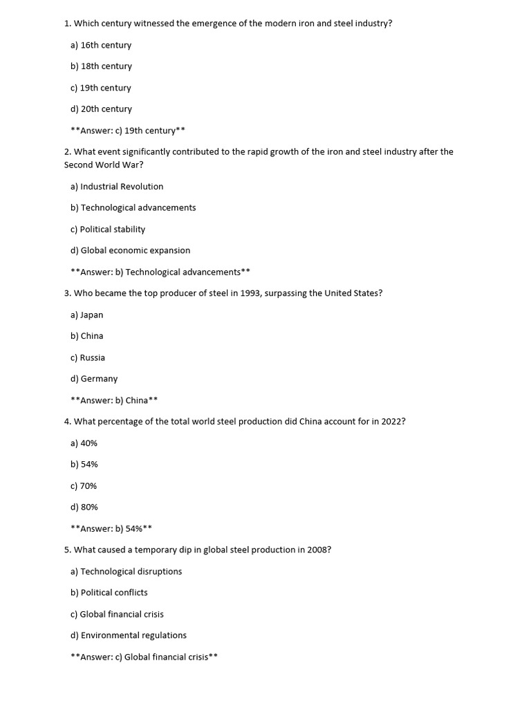 Chapter 1 Summery MCQ | PDF | Steelmaking | Steel