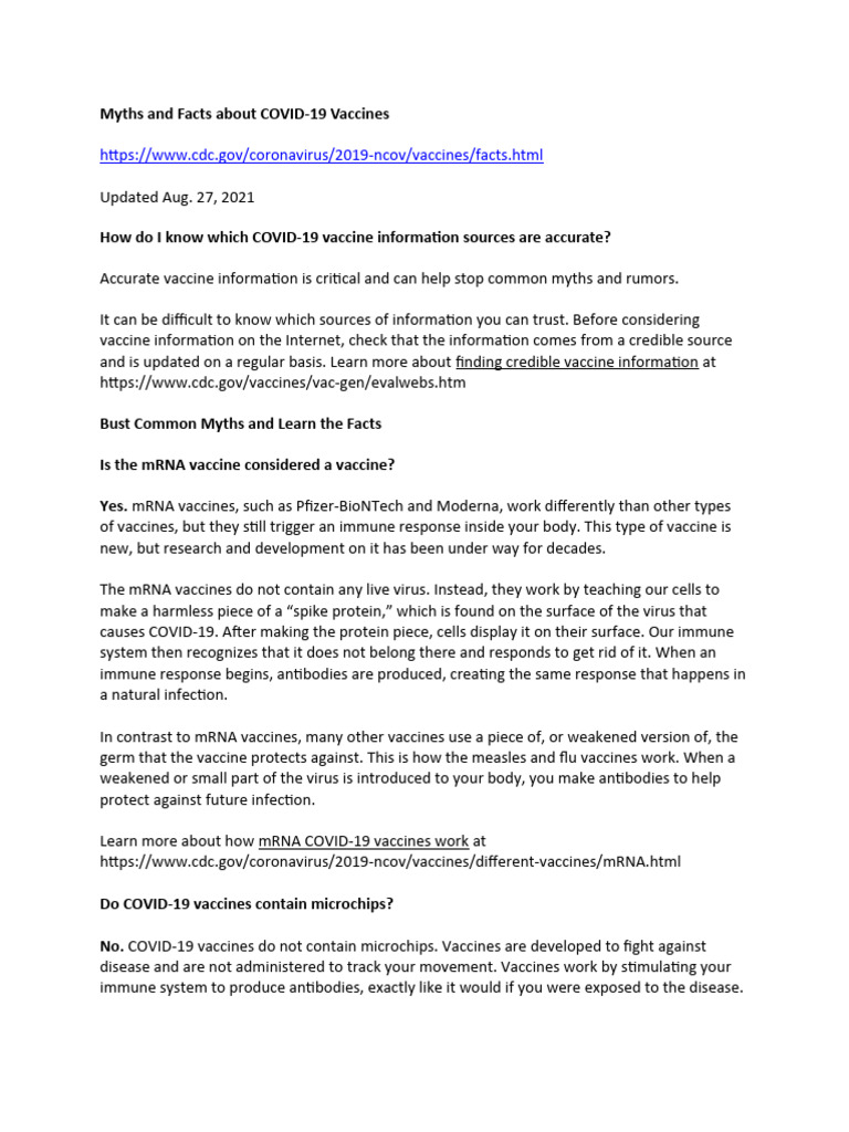 Myths and Facts About COVID-19 Vaccines | PDF | Vaccines | Virus