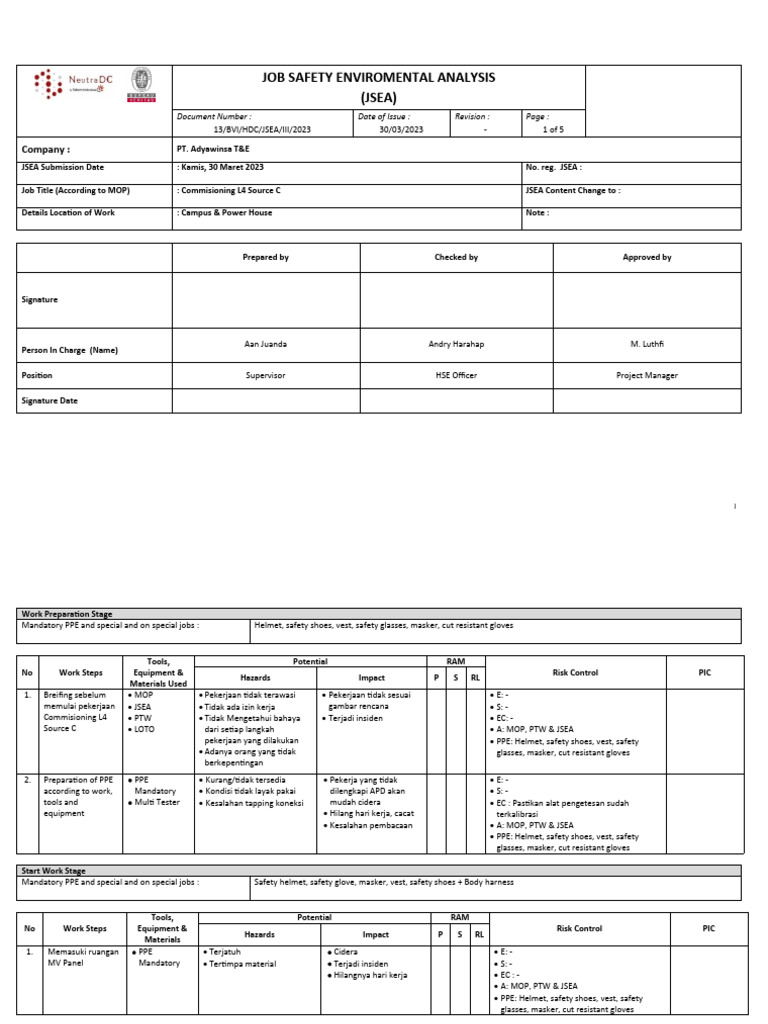Form JSEA Commisioning ADW | PDF