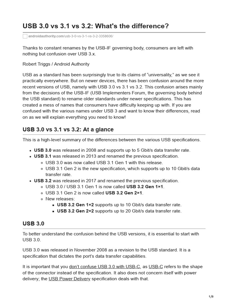 USB versions - Whats the difference | PDF | Usb | Computer Networking