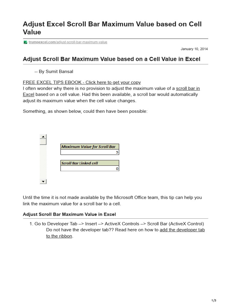 Adjust Excel Scroll Bar Maximum Value Based On Cell Value | PDF | Microsoft Excel | Visual Basic ...