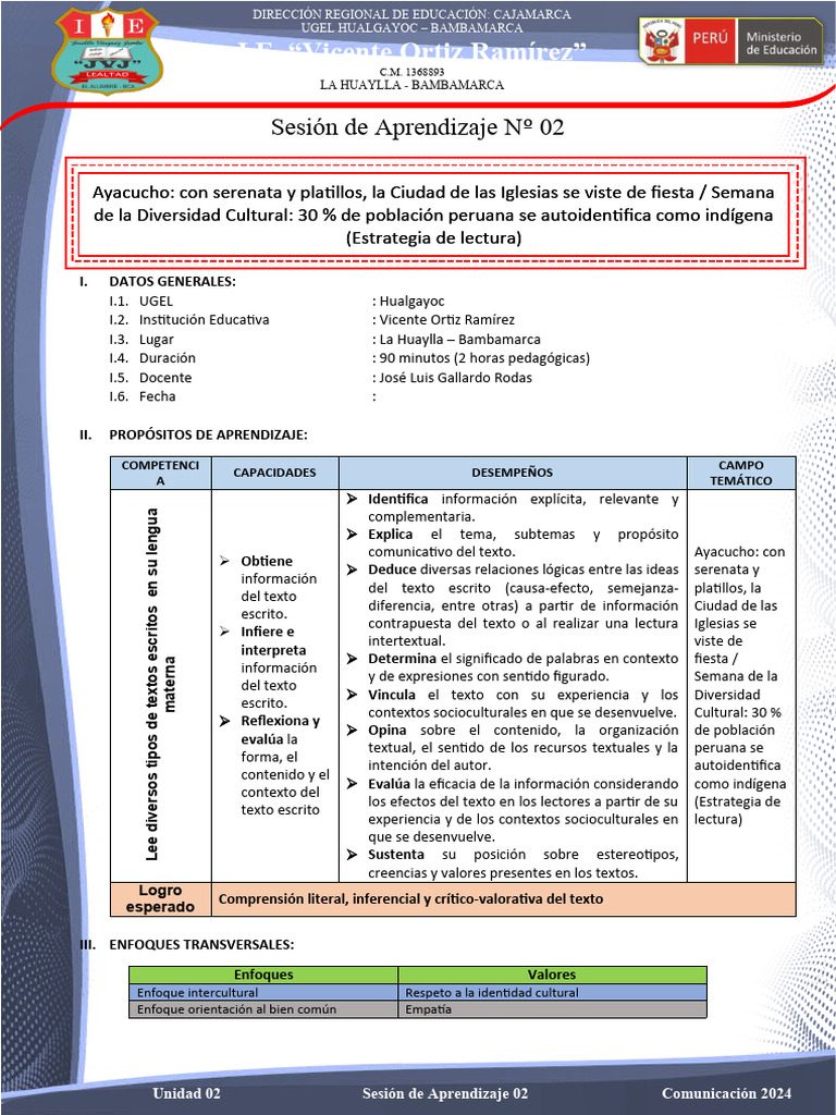 01. SESIÓN DE APRENDIZAJE Nº 02 - UNIDAD 02 - SEGUNDO | Descargar gratis PDF | Aprendizaje ...