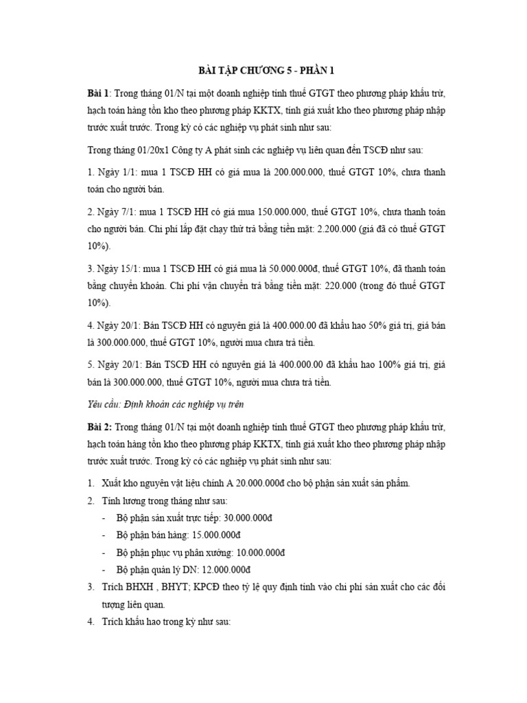 BAI TAP CHUONG 5 - DỄ | PDF