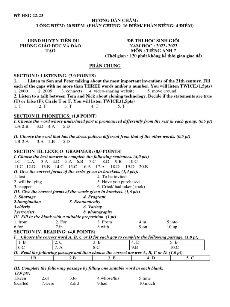 HSG Anh 7 Practice Tests Key | Download Free PDF | Information | Stress ...