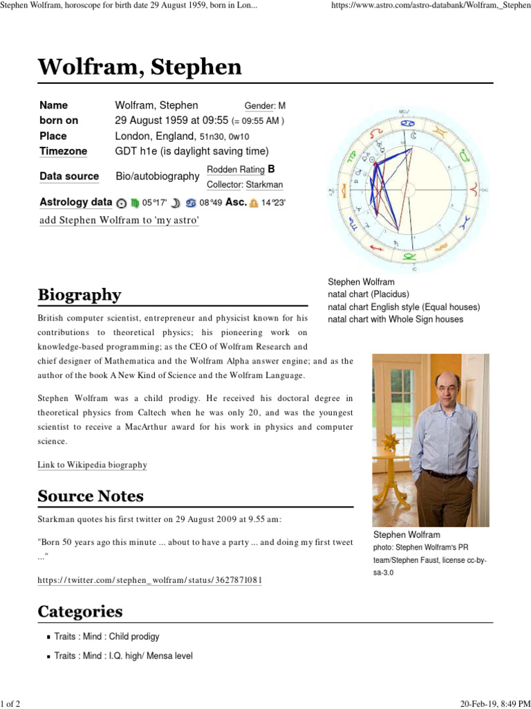 Stephen Wolfram: Biography & Horoscope | PDF | Horoscope | Computing