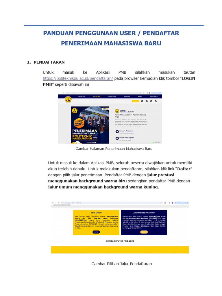 Panduan Pendaftaran PMB Politeknik | PDF