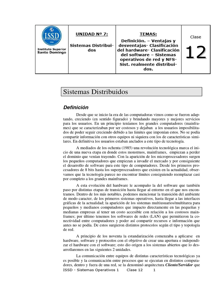 SO1 Clase12 | PDF | Computación distribuída | Red de computadoras