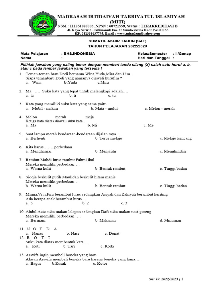 Soal BHS - Indonesia | PDF
