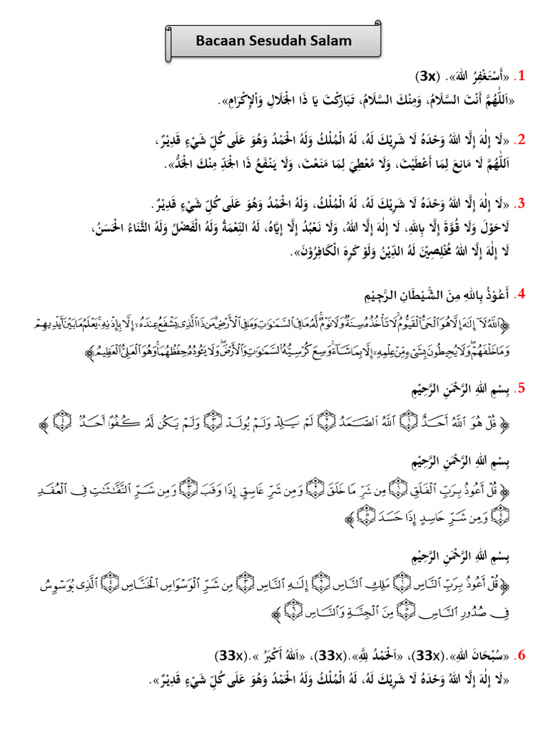 Bacaan Sesudah Salam | PDF