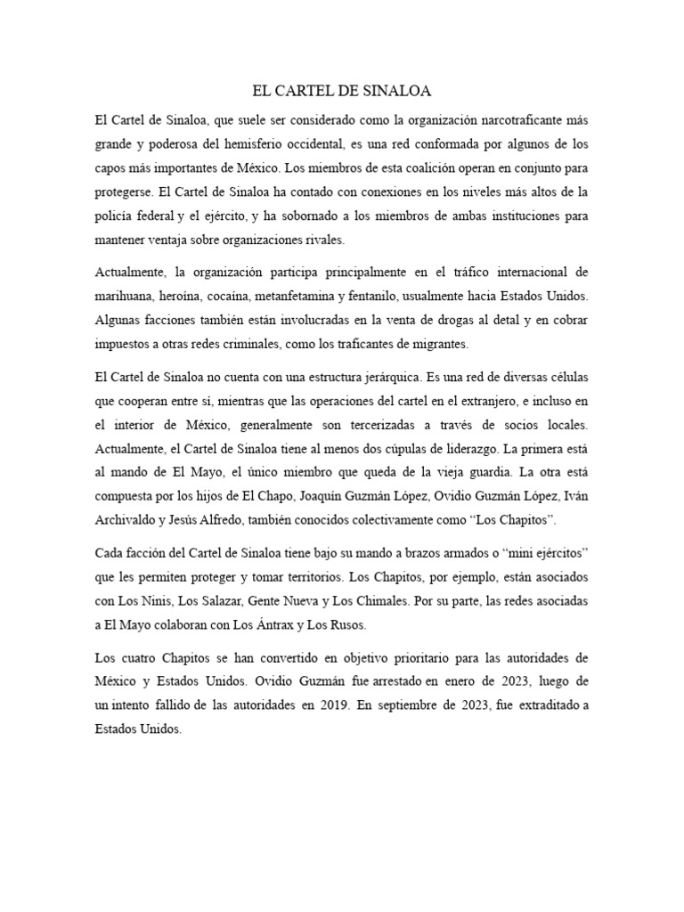 EL CARTEL DE SINALOA | PDF | Cartel de Sinaloa | Ley de control de drogas