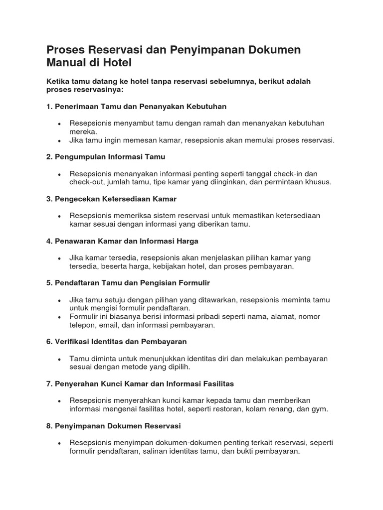 Proses Reservasi Di Hotel | PDF | Bisnis | Hukum