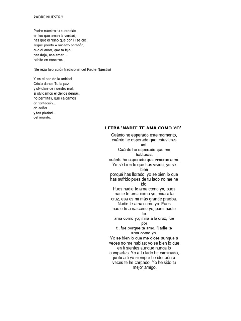 CANCION PADRE NUESTRO | PDF | orador del Señor | Oración