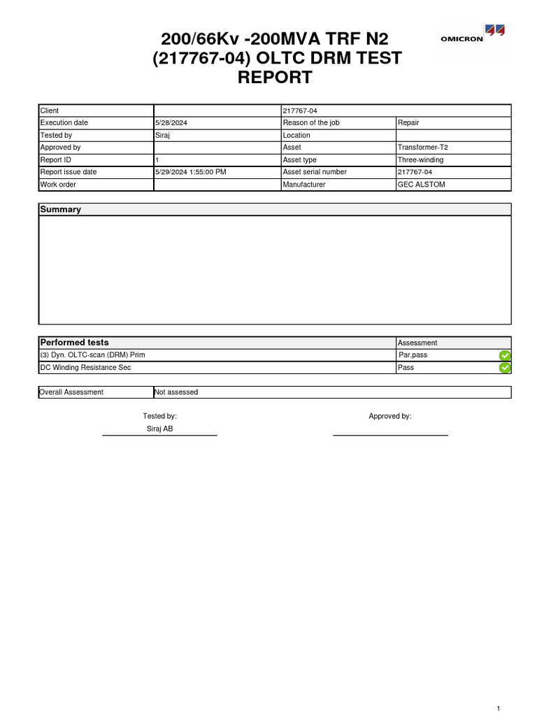 OLTC DCRM | PDF | Transformer | Electrical Components