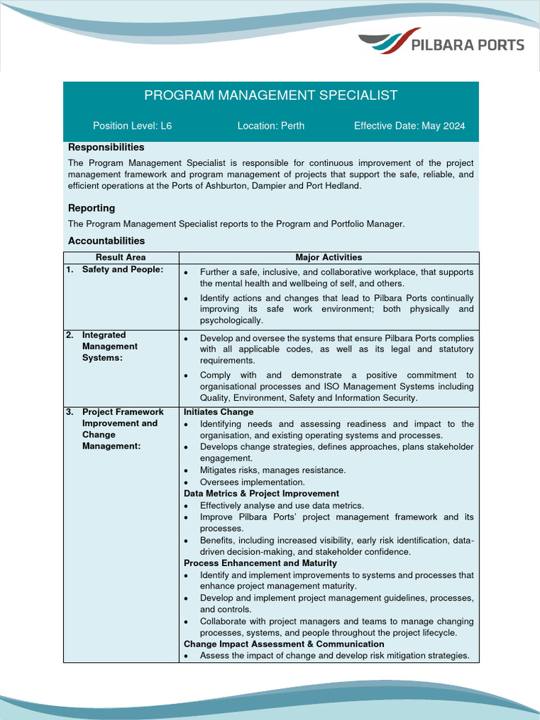 Job Description Form - Program Management Specialist | PDF | Project ...
