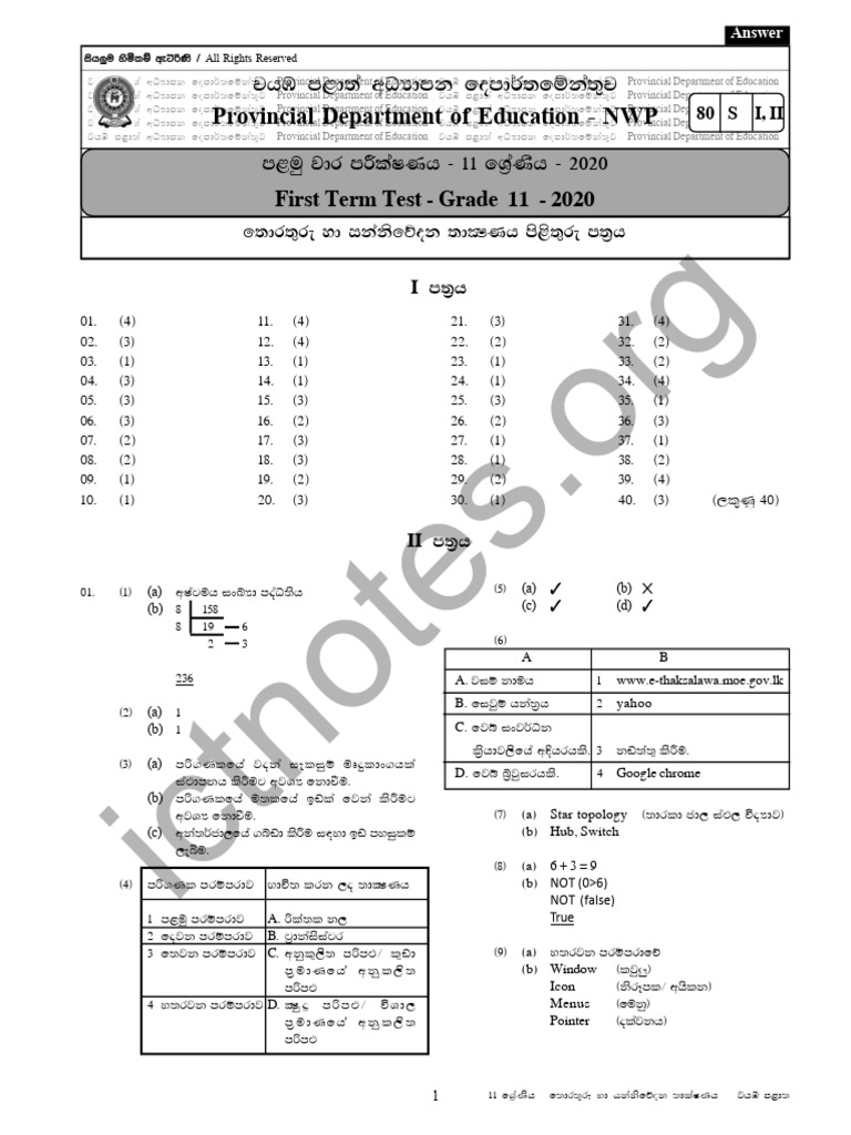 OL ICT First Term Wayamba Sinhala Medium Grade 11 Answers 2020 | PDF ... OL ICT First Term Wayamba Sinhala Medium Grade 11 Answers 2020 | PDF ...