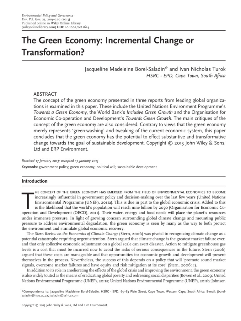 The Green Economy Incremental Change or Transformations | PDF | Green ...