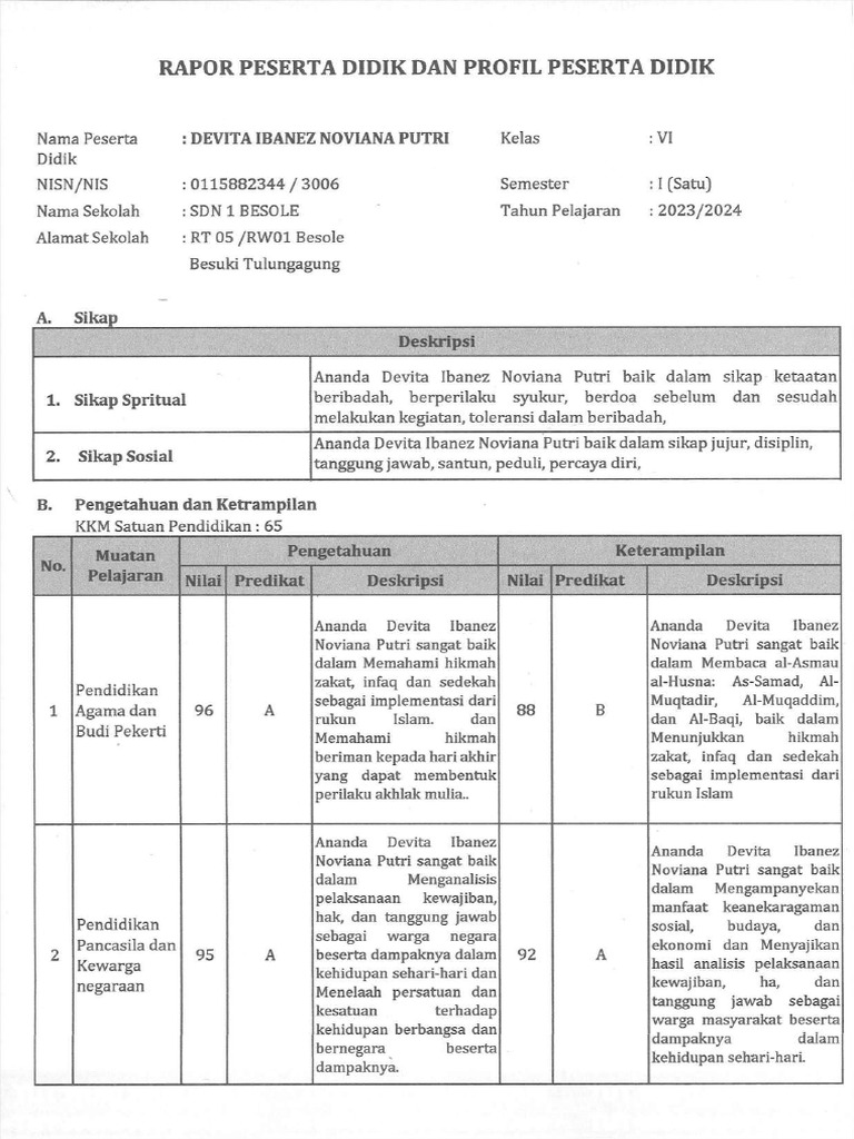 RAPOT DEVI KELAS SMT 1 BENAR | PDF