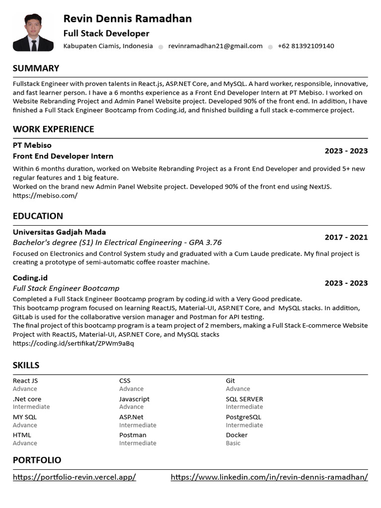 CV Revin ATS Friendly | PDF