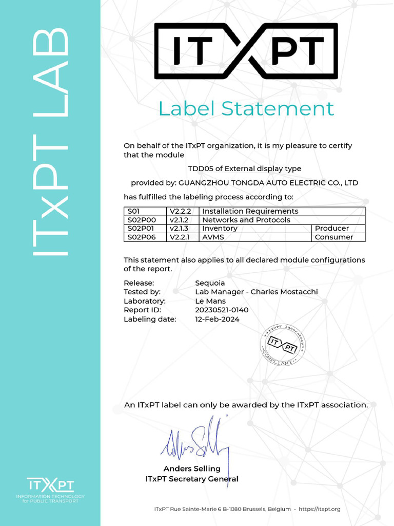 ITxPT Module Label Tongda - TDD05 | PDF