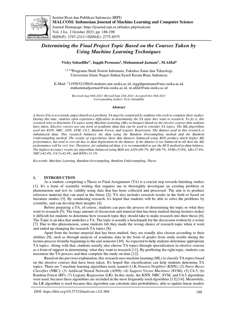 Machine Learning for Thesis Topic Selection | PDF | Machine Learning ...