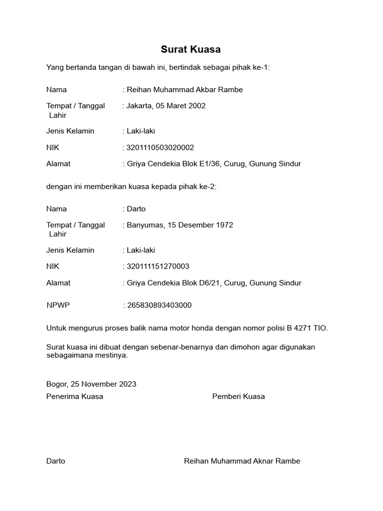 Surat Kuasa - 2 | PDF | Hukum