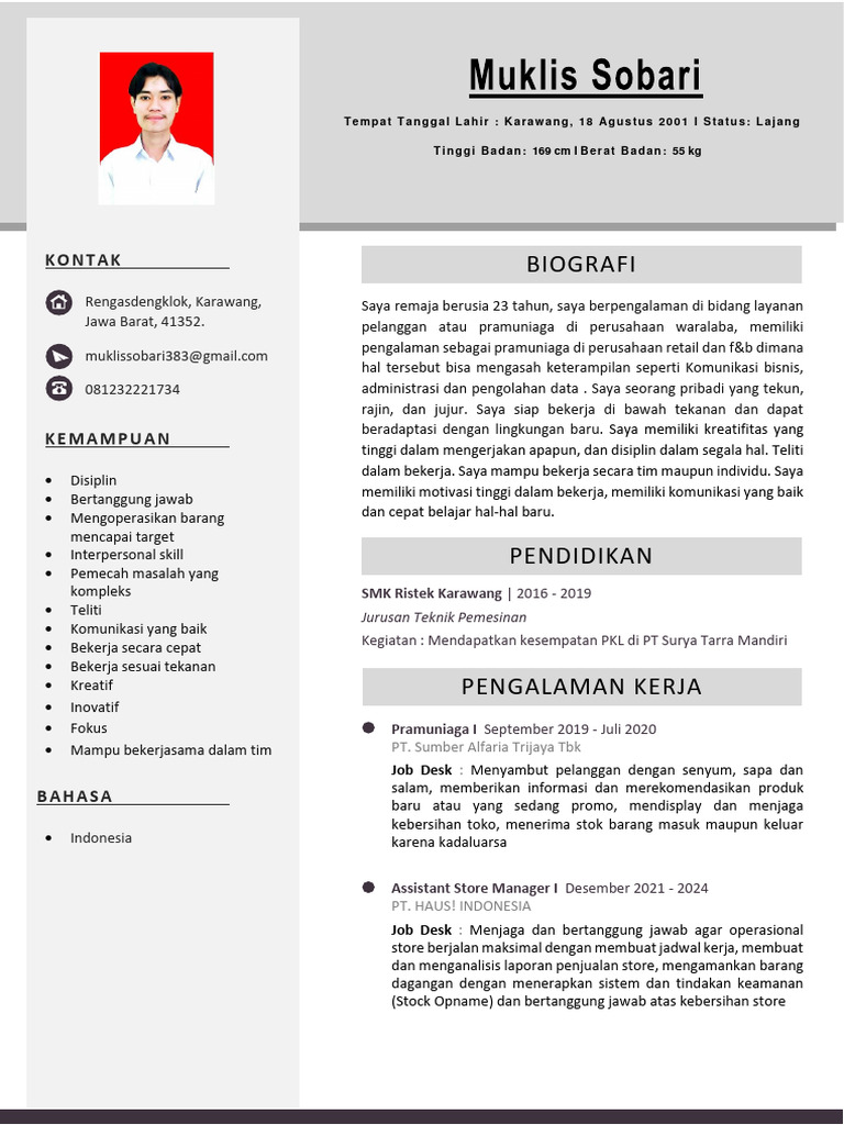 CV - Berkas Muklis Sobari | PDF