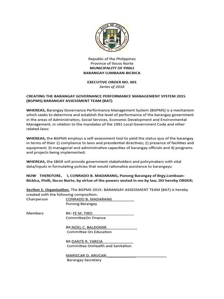 E.O. No. 001 | PDF | Governance | Government