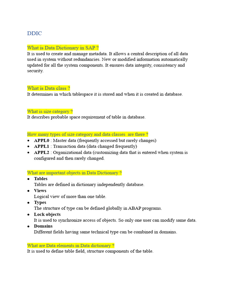 SAP Data Dictionary Overview | PDF