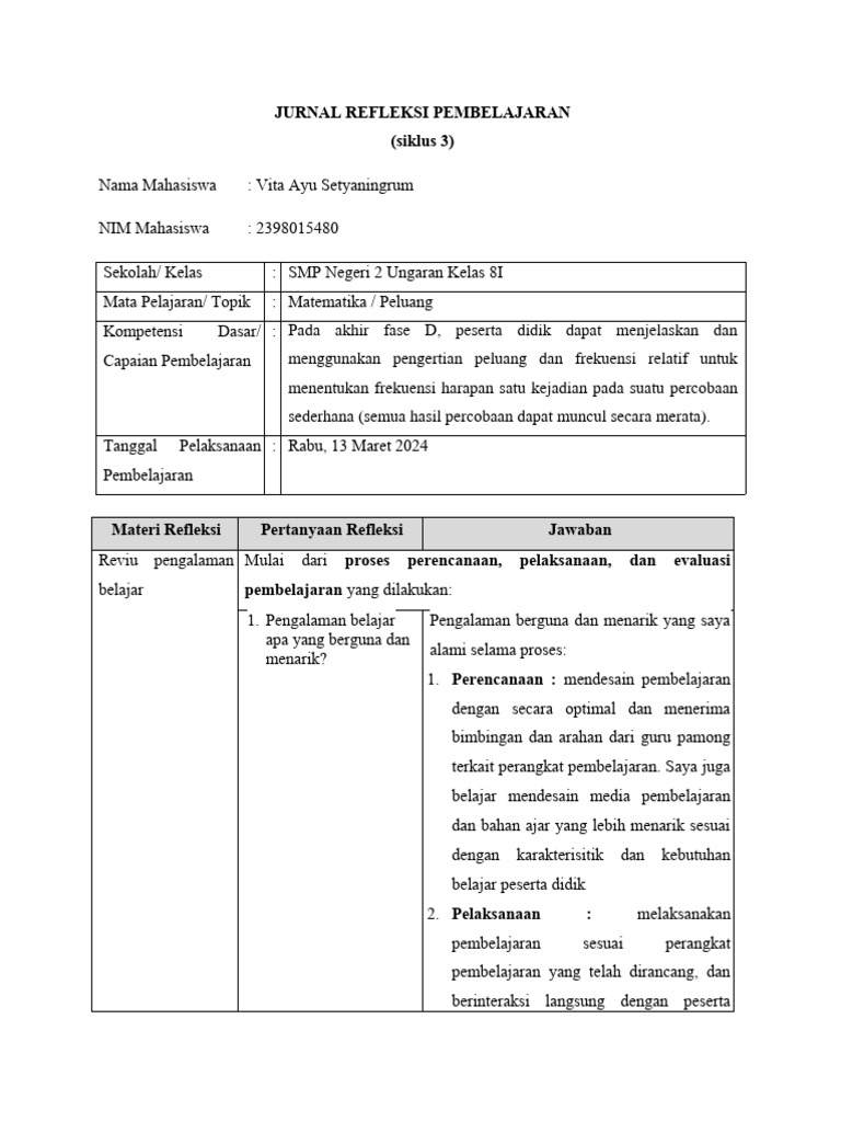 LK-5 Jurnal Refleksi Pembelajaran Siklus 3 | PDF | Karier & Perkembangan