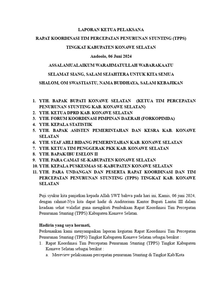 Laporan Rapat Koordinasi TPPS Stunting | PDF