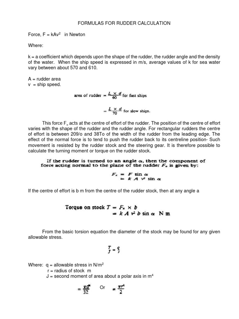 Formulas For Rudder Calculation | PDF | Mechanics | Classical Mechanics