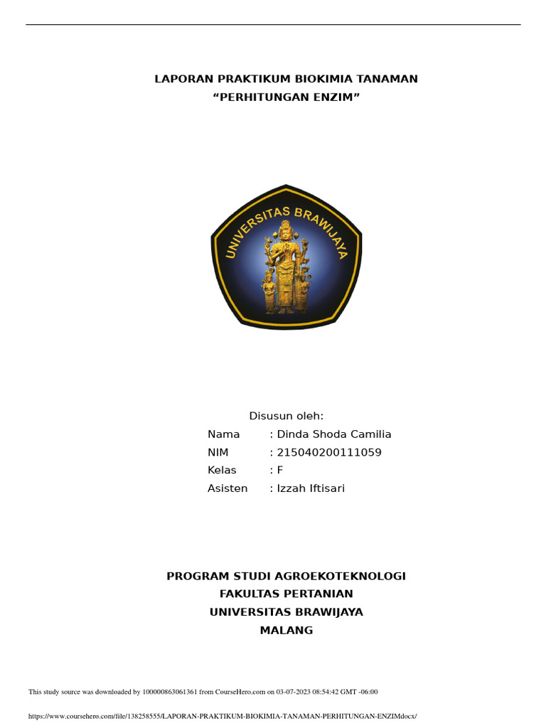Laporan Praktikum Biokimia Tanaman Perhitungan Enzim | PDF