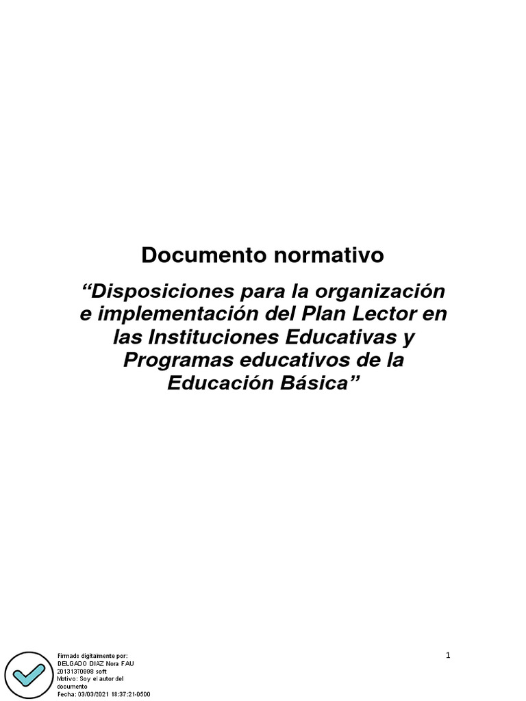 Disposiciones para la organización e implementación del Plan Lector en las Instituciones ...
