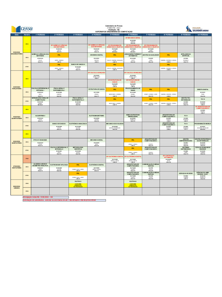 Calendario B2 N2 - EC - 2024.1 - v2 | PDF | Informática | Engenharia