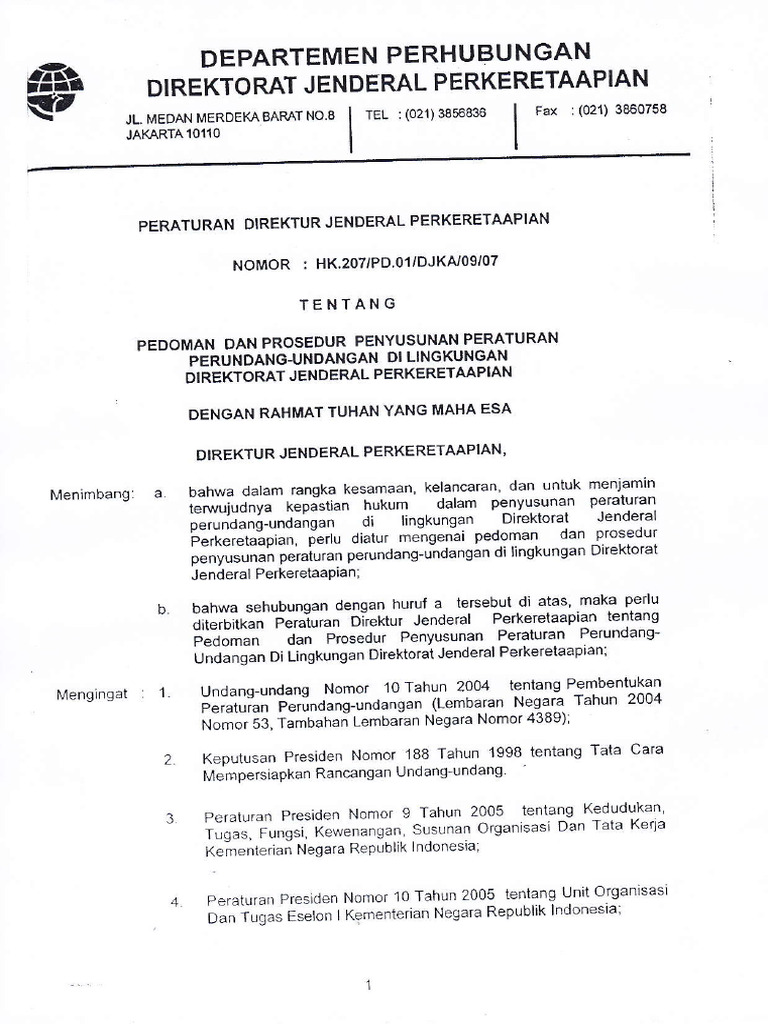 Perdirjen Pedoman Dan Prosedur Penyusunan Peraturan Per Uu | PDF