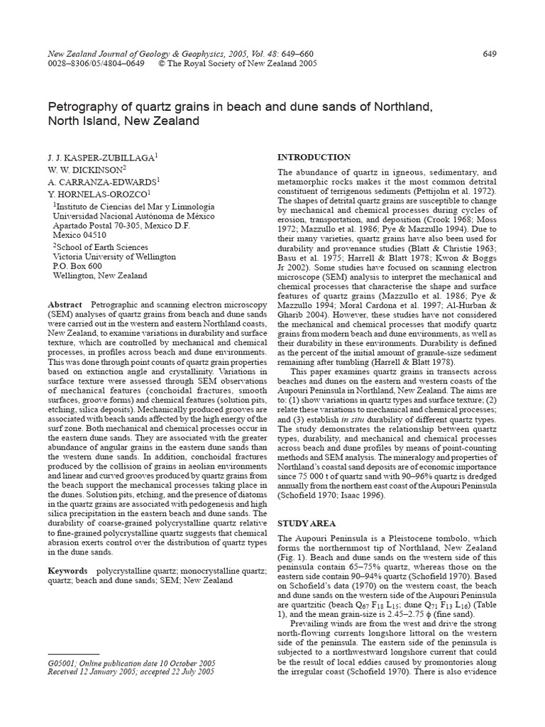 Petrography of Quartz Grains in Beach and Dune Sands of Northland ...