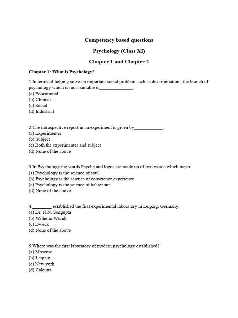 Competency Based Questions, Psychology Chapter 1,2, Class XI | PDF ... Competency Based Questions, Psychology Chapter 1,2, Class XI | PDF ...