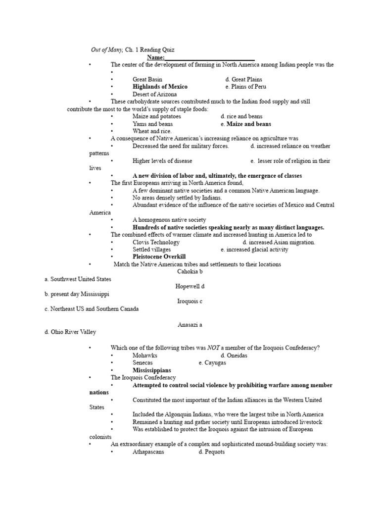 Ch. 1 Quiz-Out of Many | Download Free PDF | Native Americans In The ...
