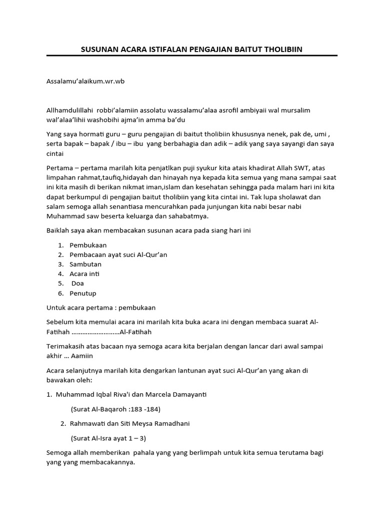 Document Acara Istifalan (AutoRecovered) | PDF