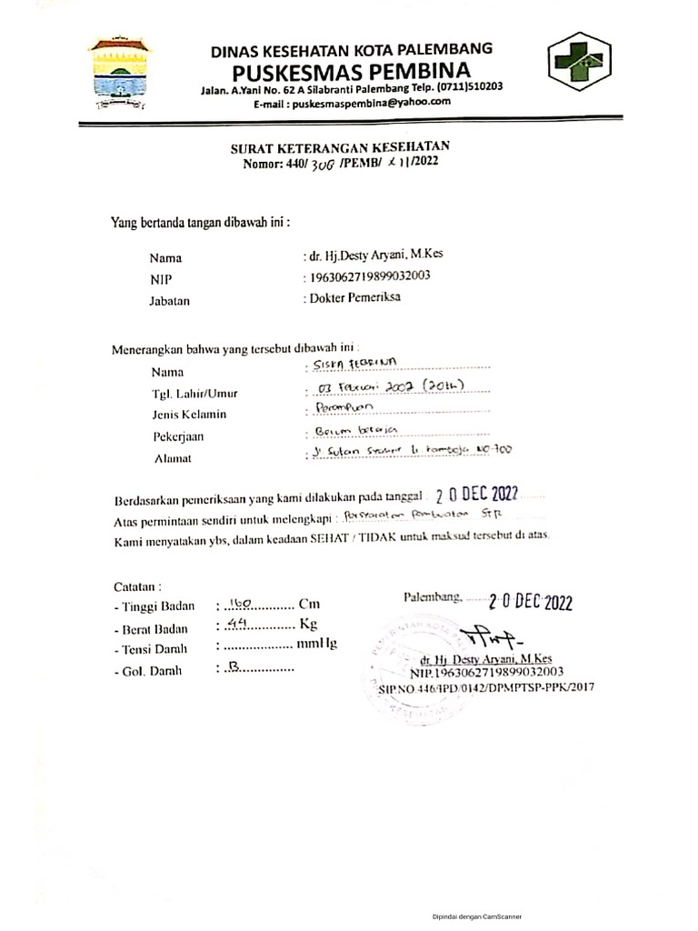 SURAT KET SEHAT SIP DOKTER | PDF