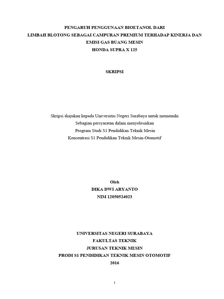 Bioetanol Limbah Blotong untuk Mesin Honda | PDF