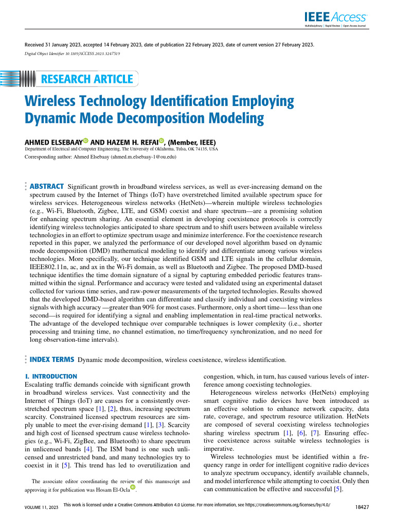 Wireless Technology Identification Employing Dynamic Mode Decomposition Modeling 3 | Download ...