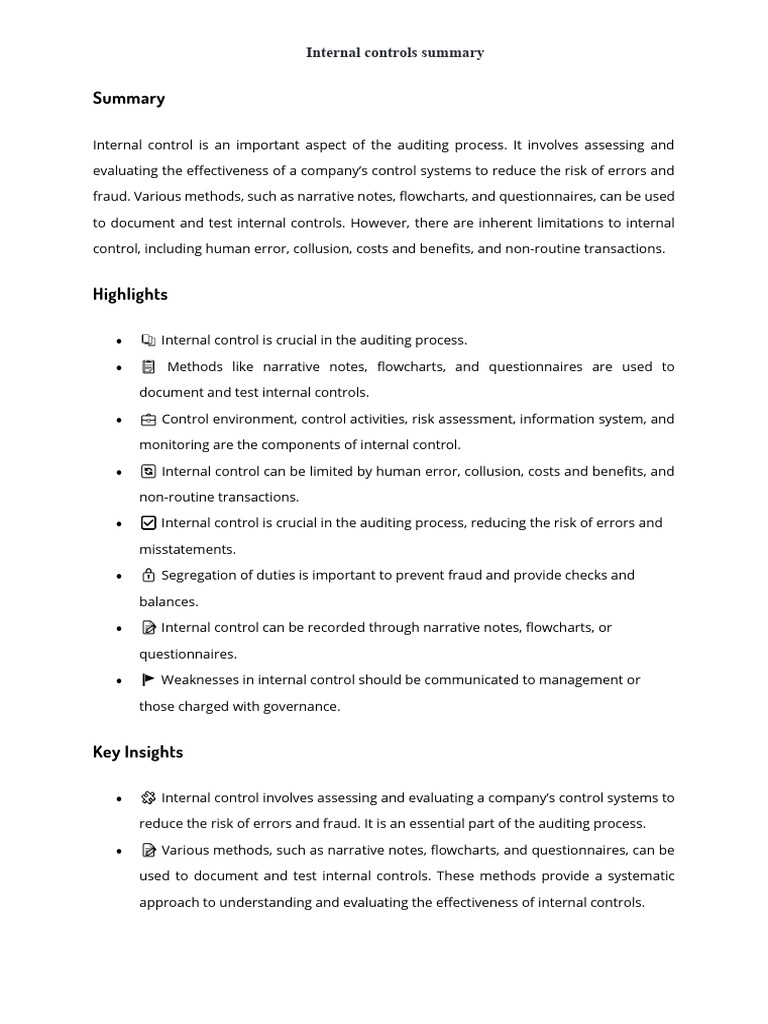 Internal controls Summary | Download Free PDF | Internal Control | Audit