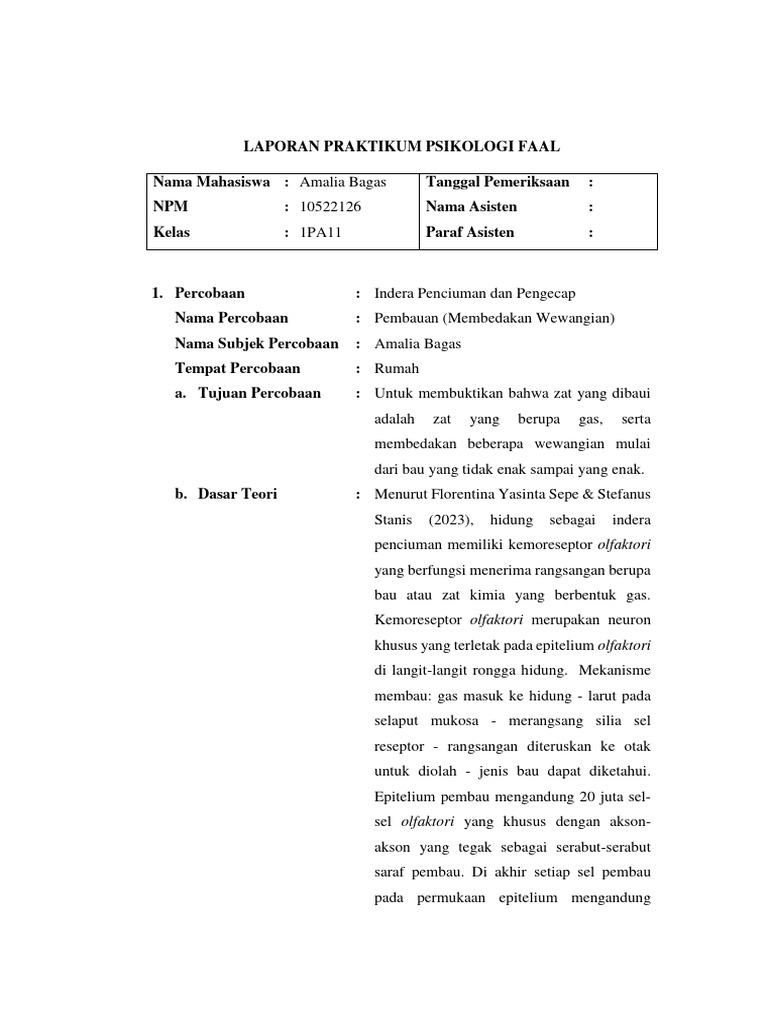 Praktikum Indera Penciuman dan Pengecap | PDF | Pengembangan Diri